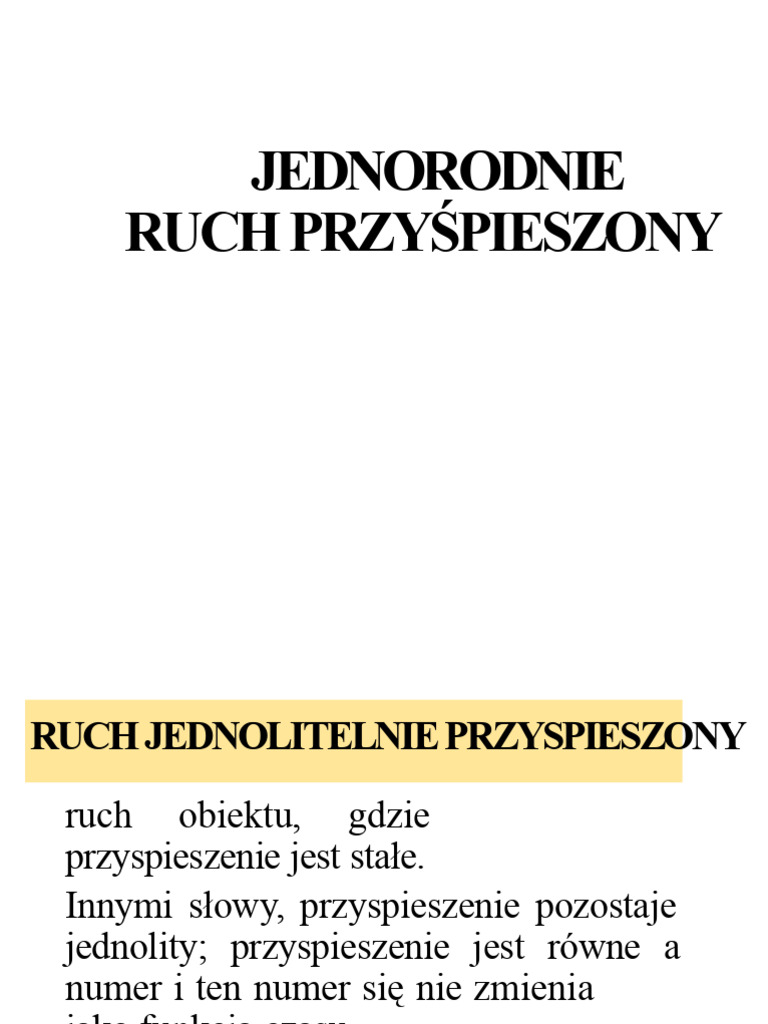 Ruch Jednorodnie Przyspieszony | PDF