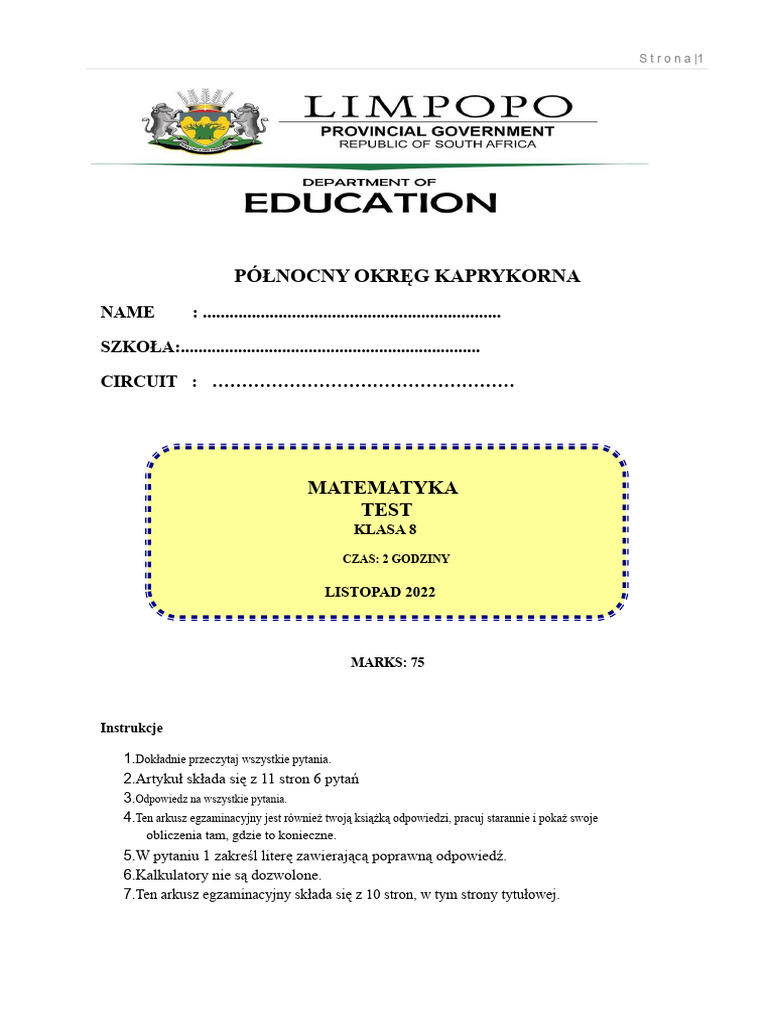 KLASA 8 LISTOPAD 2022 Ostateczny | PDF