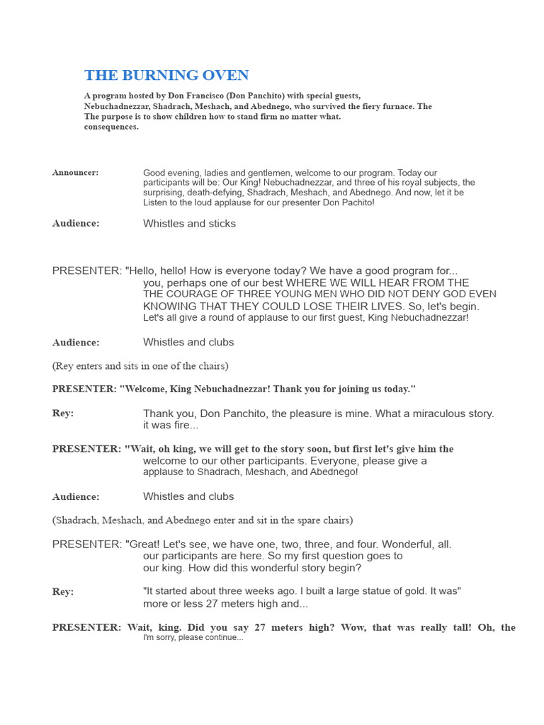 PLAY THE BURNING OVEN | PDF | Shadrach, Meshach, And Abednego