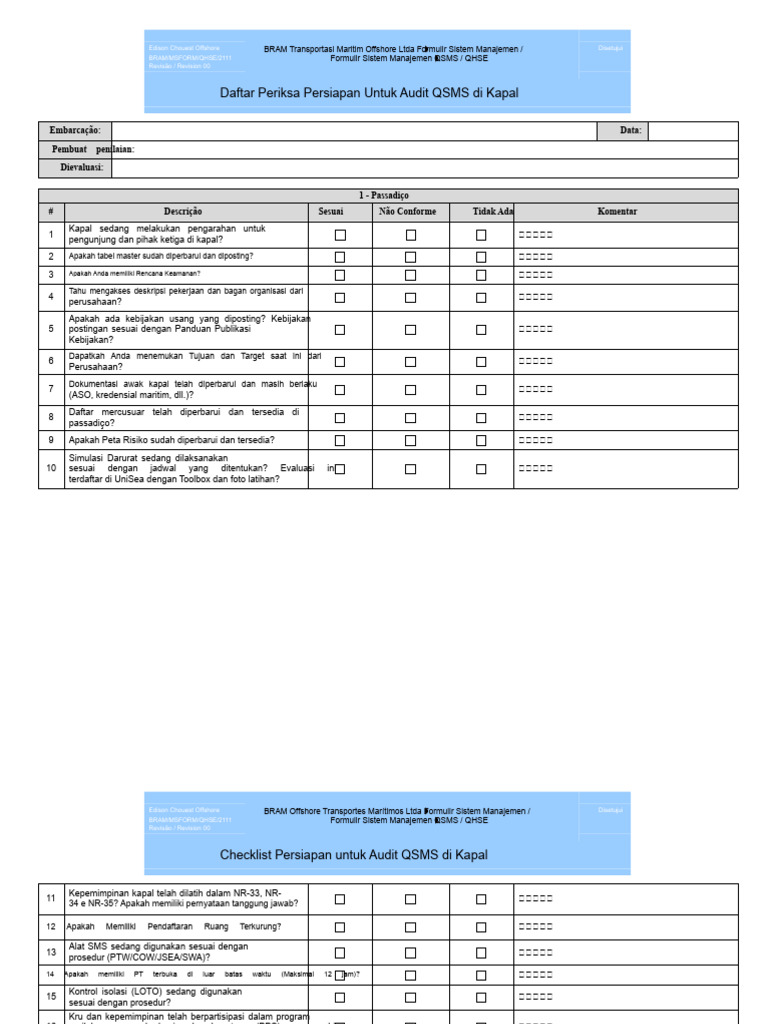 2111_-_Checklist_Persiapan_Untuk_Audit_QSMS_di_Kapal | PDF