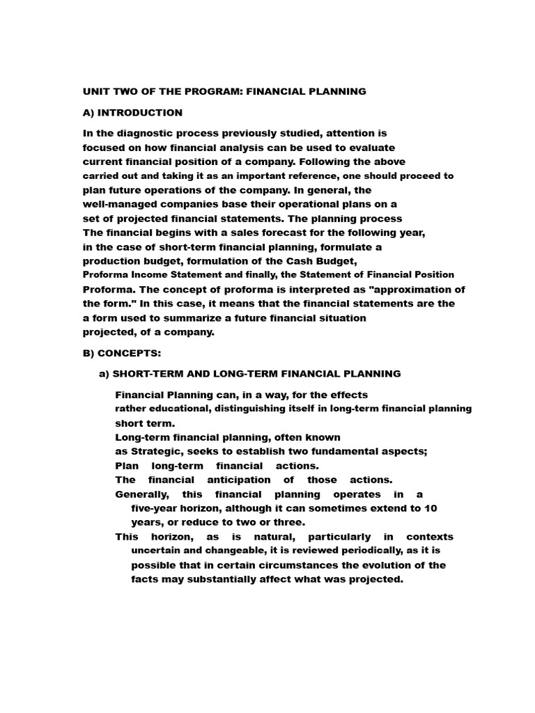 Introduction To Financial Planning | PDF | Financial Plan | Pro Forma