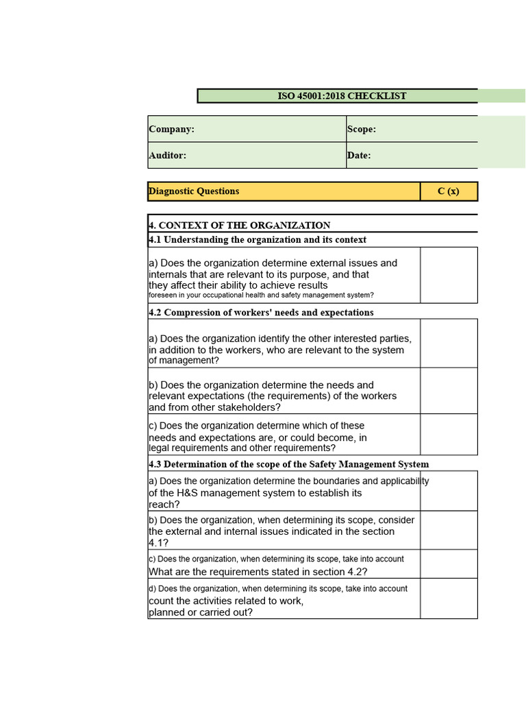 ISO 45001:2018 Safety Management Checklist | PDF | Occupational Safety ...