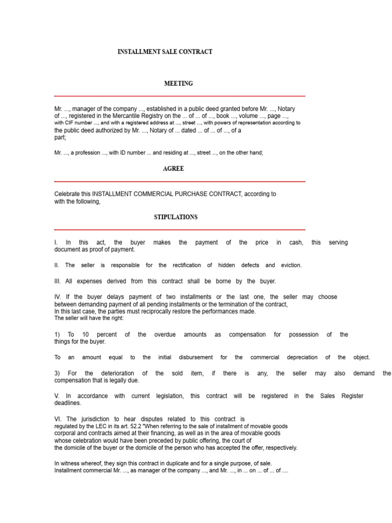 Installment Sale Contract Agreement | PDF | Sales | Common Law