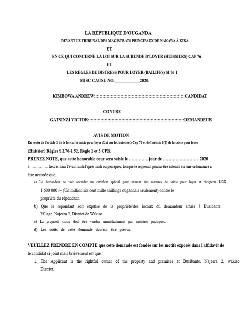 Saisine pour loyer en Ouganda 2020 | PDF