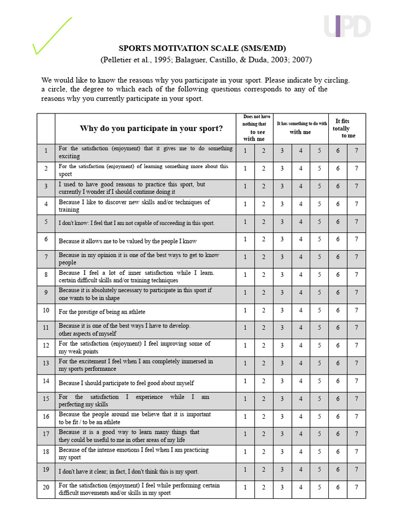 1.C EMD Sports Motivation Scale | PDF | Motivational | Motivation
