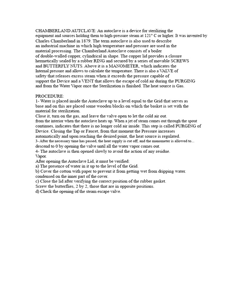 Chamberland Autoclave Sterilization Guide | PDF