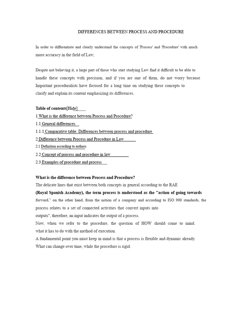 DIFFERENCES BETWEEN PROCESS AND PROCEDURE | PDF