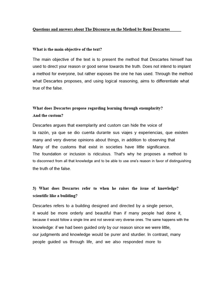 Questions and Answers About The Discourse On The Method by René ...