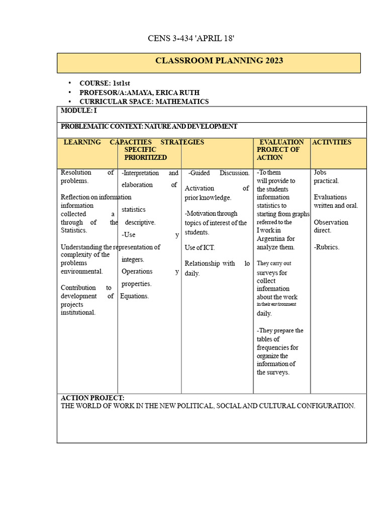 Classroom Planning for Mathematics 2023 | PDF | Information | Statistics