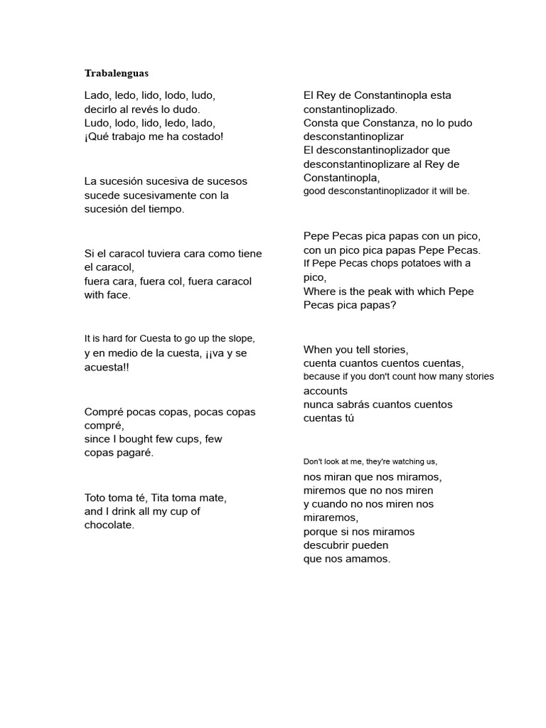 Tongue Twisters 10 | PDF