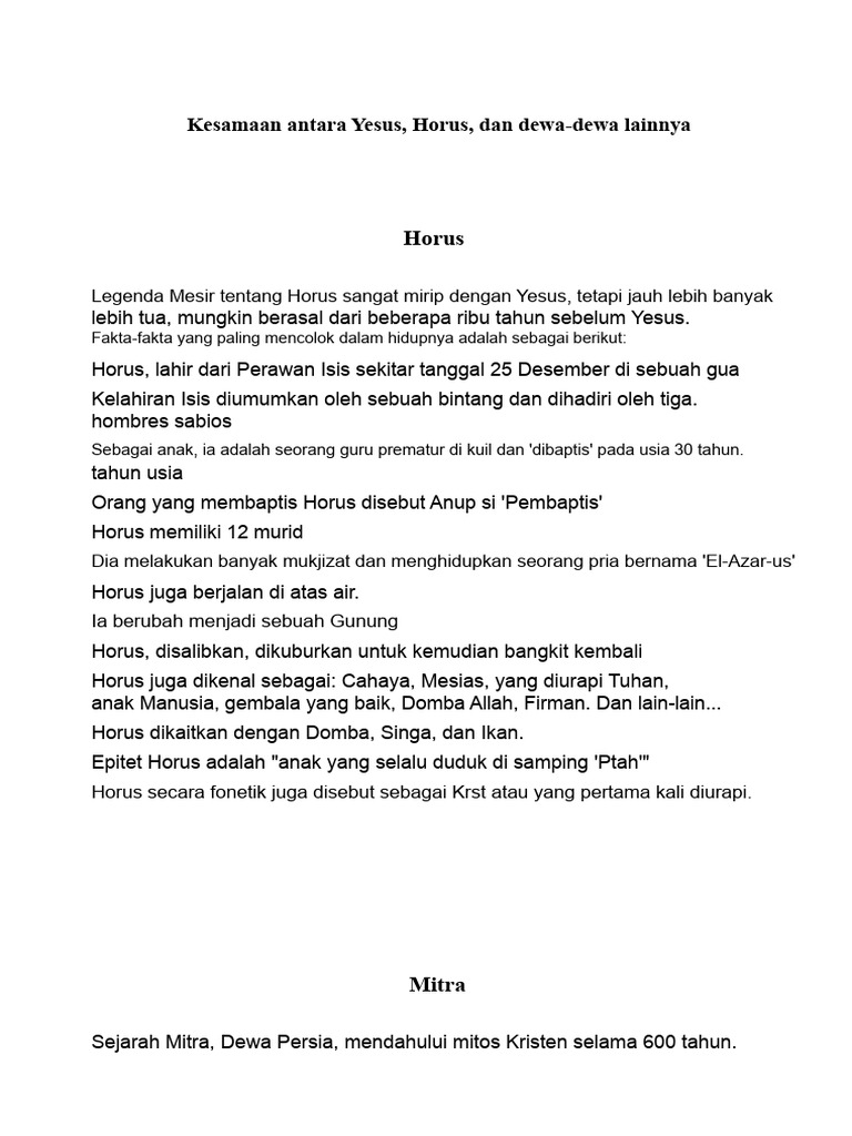 Kesamaan Mitos Yesus dan Dewa Pagan | PDF