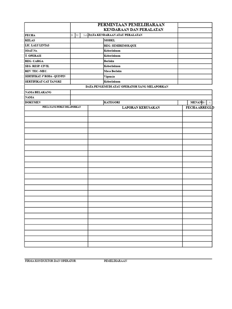 FORMAT PERMOHONAN PEMELIHARAAN PERALATAN | PDF