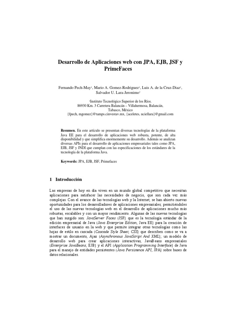 Desarrollo Web con JPA, EJB y JSF | PDF | Plataforma Java | Enterprise Java Beans