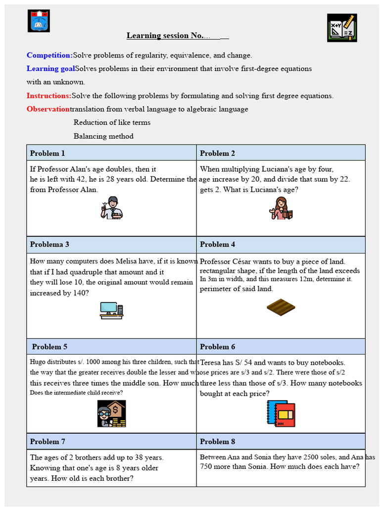 First-Degree Equation Problems | PDF | Equations | Mathematics