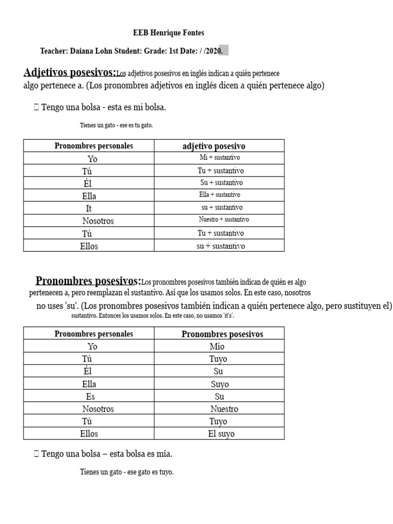 Adjetivos Posesivos y Principiantes Posesivos | PDF | Adjetivo | Pronombre