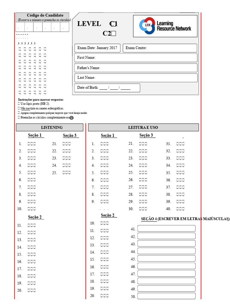 LRN-Folha de Resposta Computadorizada-C1-C2 | PDF