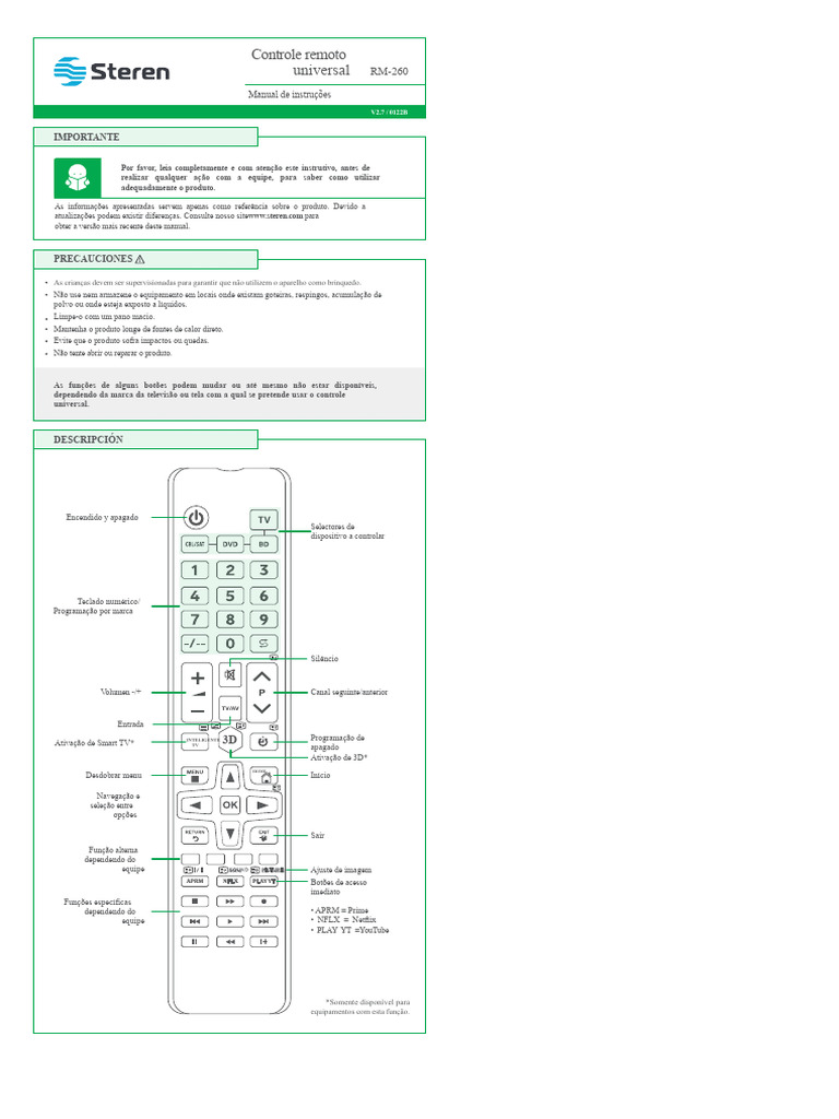 Programação Controle Universal Steren | PDF | Televisão | Eletrônicos ...