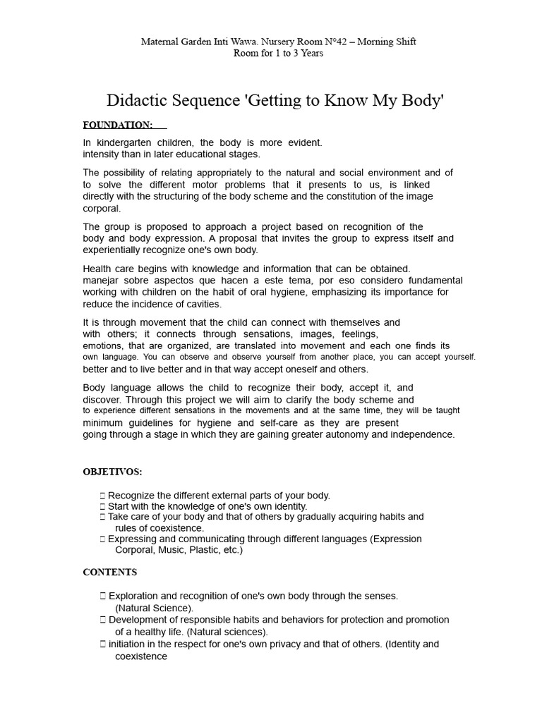 Body Awareness Activities for Toddlers | PDF | Psychology ...