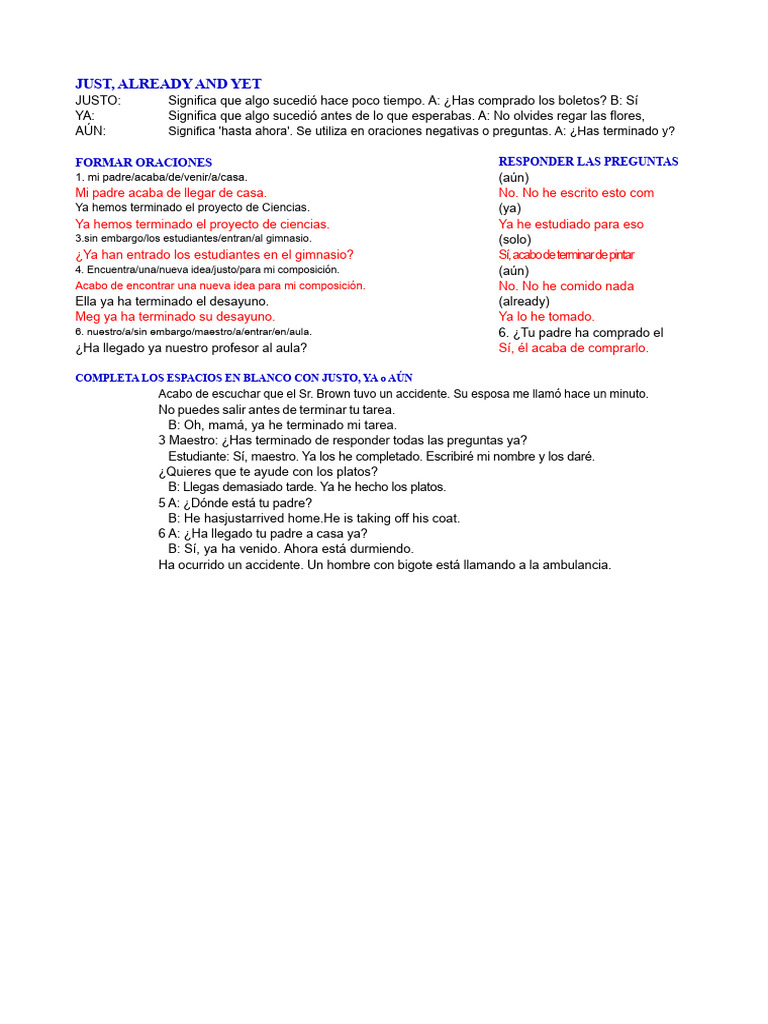 Uso de "just", "already" y "yet" | PDF