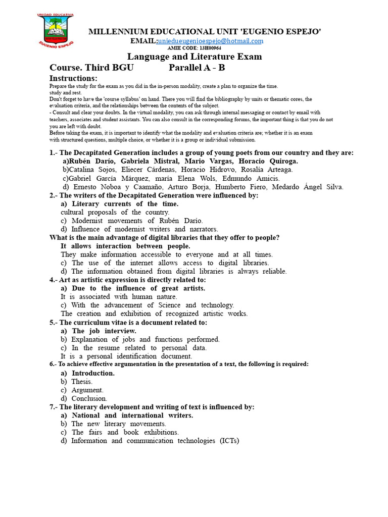 CES Language and Literature Exam | PDF