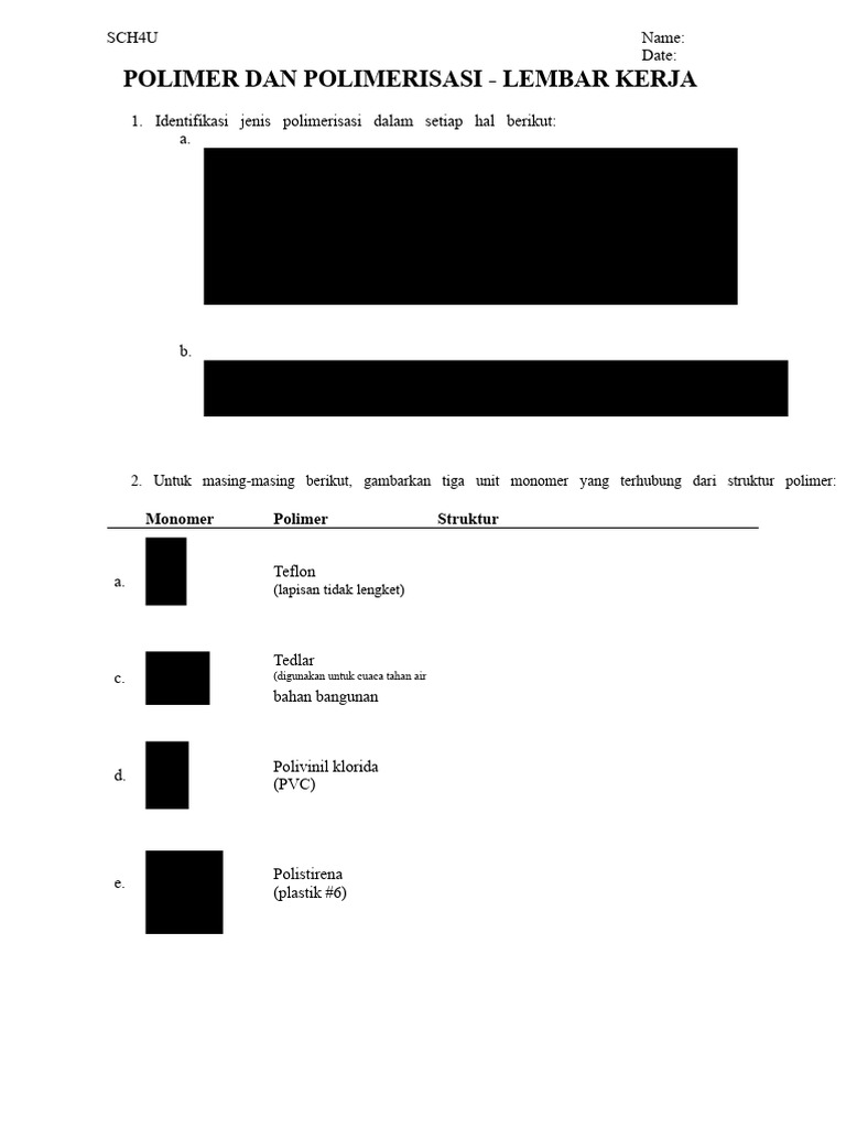 Lembar Kerja POLIMER SCH_4U_2021 | PDF