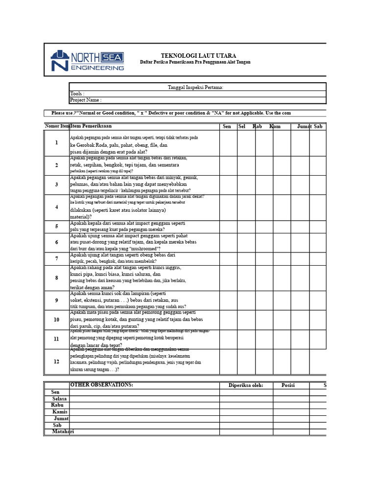 inspeksi alat tangan | PDF