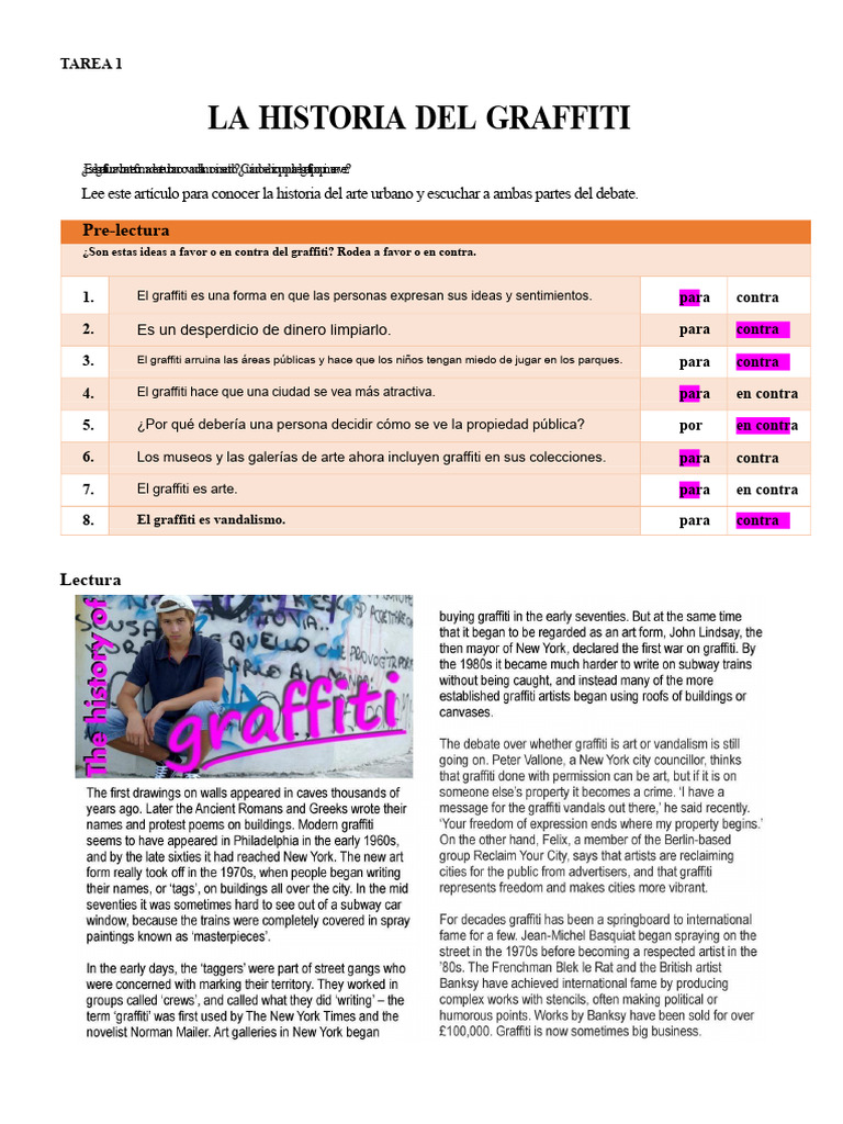 TAREA 1 - La Historia Del Graffiti (4°) | PDF | Pintada