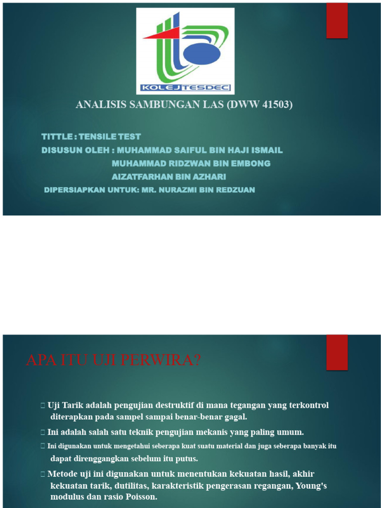 Presentasi UJI TARIK | PDF
