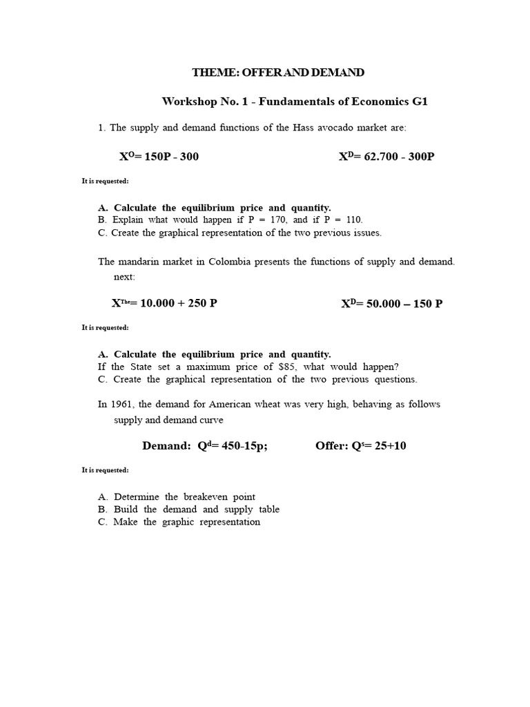 Workshop 1 Supply and Demand - Fundamentals of Economics | PDF