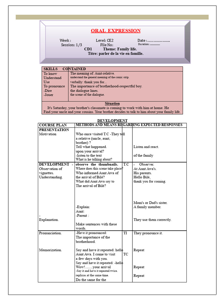 Family Life Oral Expression Activities | PDF | Linguistics