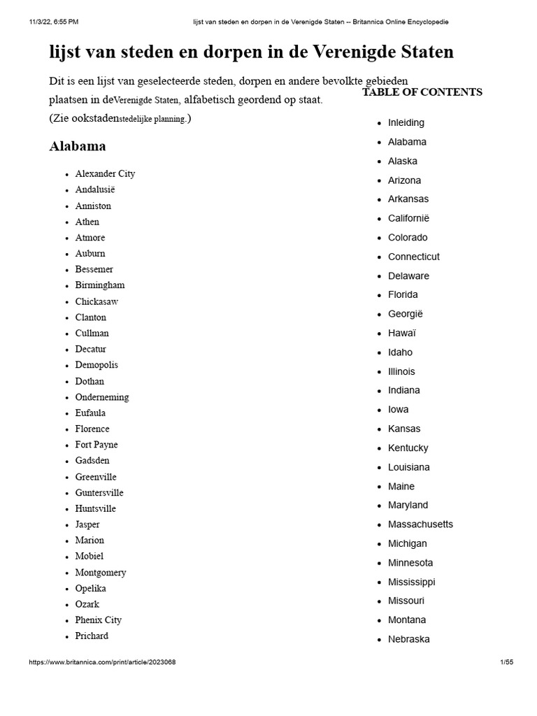 Lijst Van Steden & Dorpjes - USA | PDF