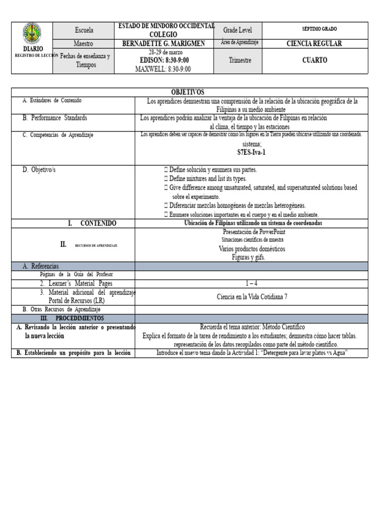 Lección de Ciencia: Soluciones en 7º Grado | PDF | Aprendizaje | Cognición