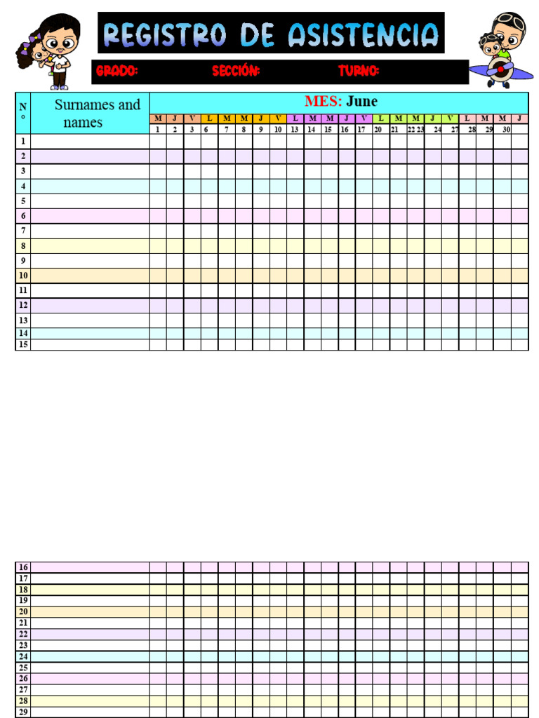 Attendance Record For The Month of June - Teacher Lizbeth | PDF