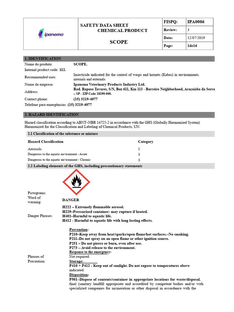Insecticide Safety Data Sheet for SCOPE | PDF | Personal Protective ...