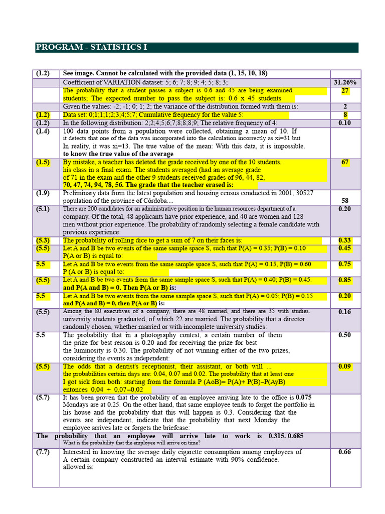 STATISTICS I - Final Exam (Practice) 21st Century | PDF | Standard Deviation | Probability ...