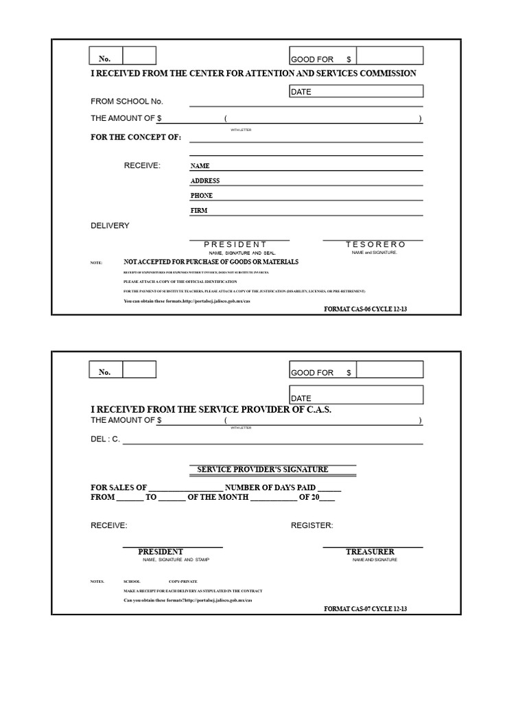 CAS Expense Receipts and Delivery | PDF | Receipt