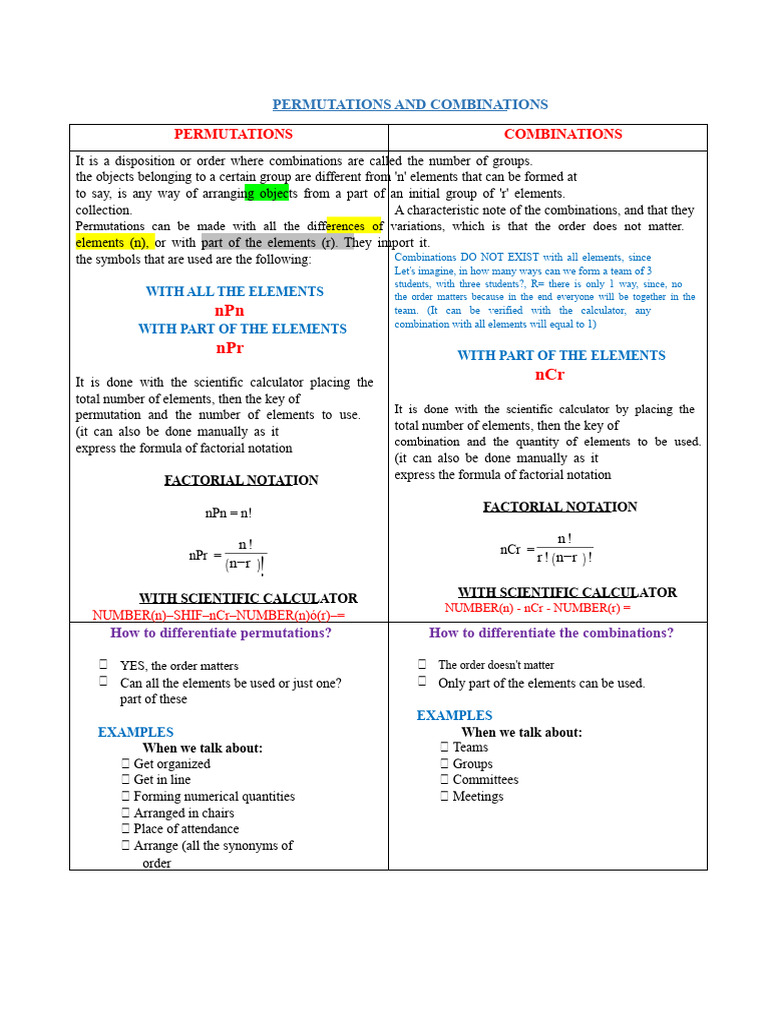 Permutations and Combinations | PDF | Permutation | Number Theory
