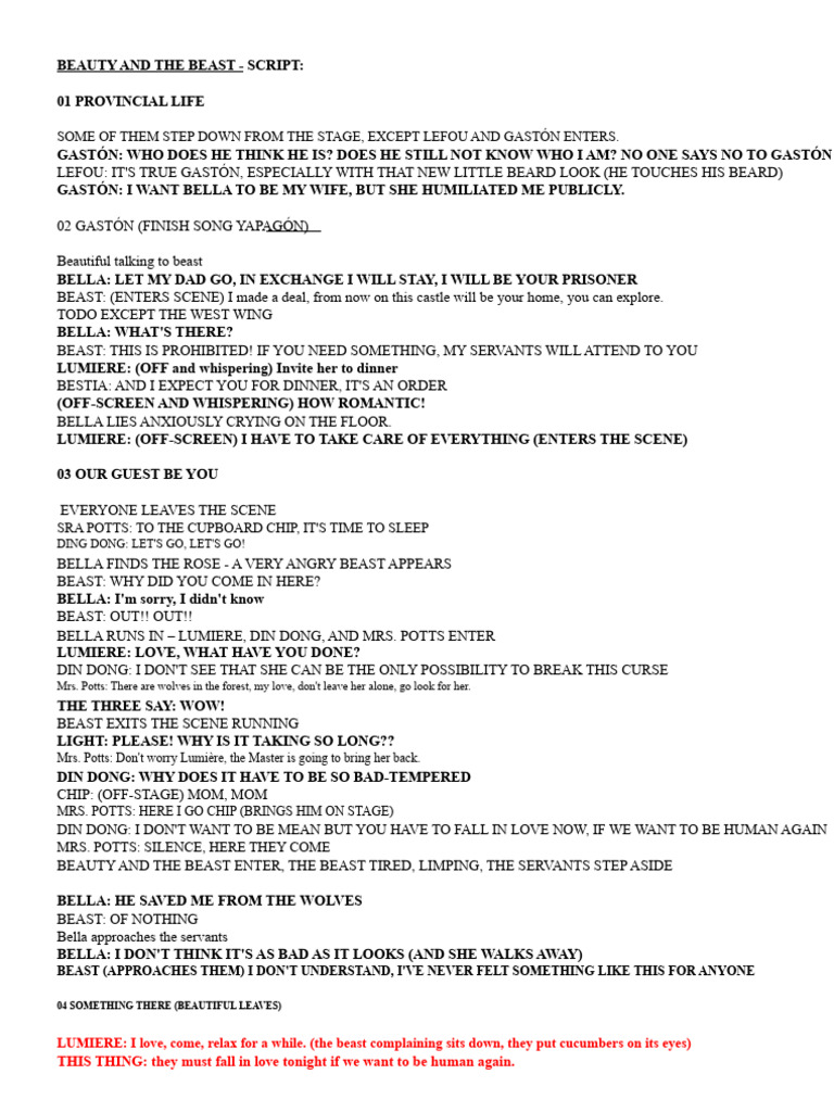 Beauty and the Beast Script Excerpt | PDF