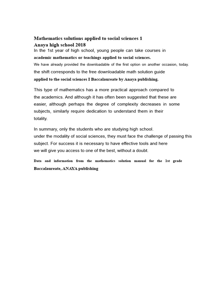 Mathematics solutions applied to social sciences 1 high school Anaya 2018 | PDF | Probability ...