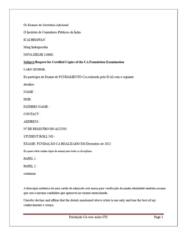 Solicitação de Cópias do Exame CA | PDF