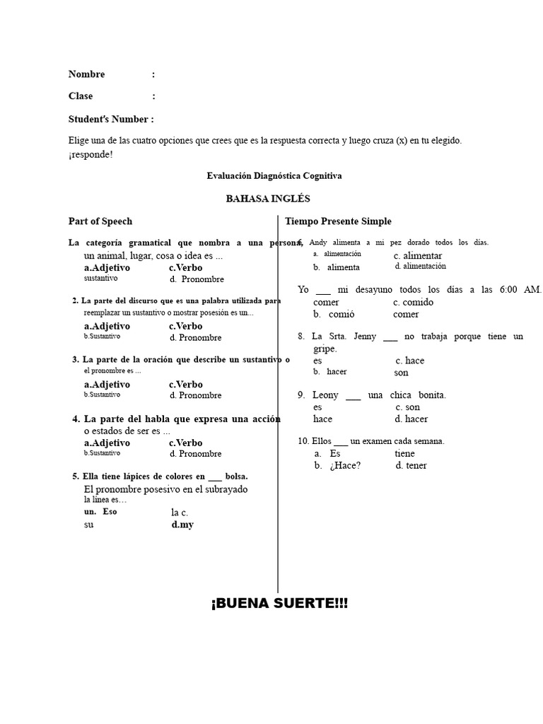 Assessment Diagnóstico Cognitivo FAHRI Z GRADO VIII SUMIGO | PDF