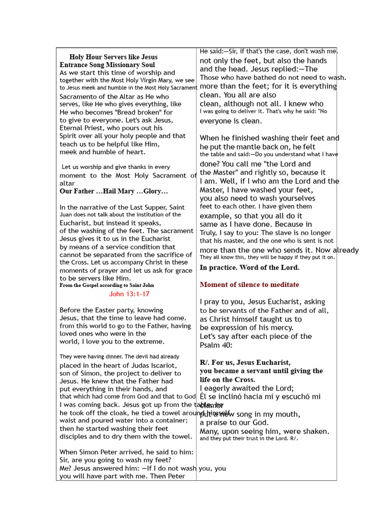 Holy Hour Servants Like Jesus | PDF | Eucharist | Jesus