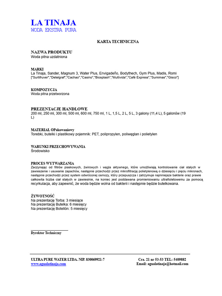 Karta Techniczna Wody PDF | PDF