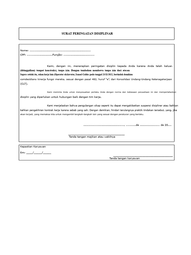 Surat Peringatan Disiplin Karyawan | PDF