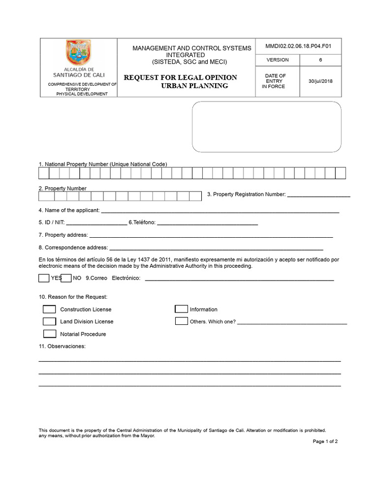 Urban Planning Legal Opinion Request Form | PDF | Identity Document