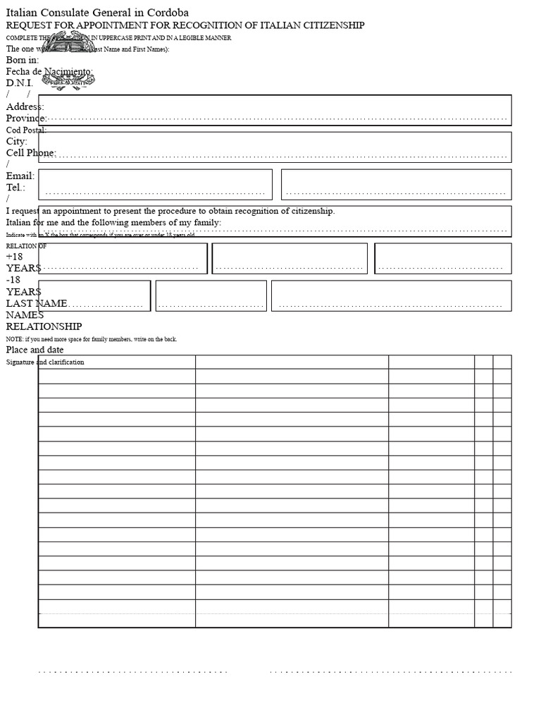 Italian Citizenship Form PDF | PDF