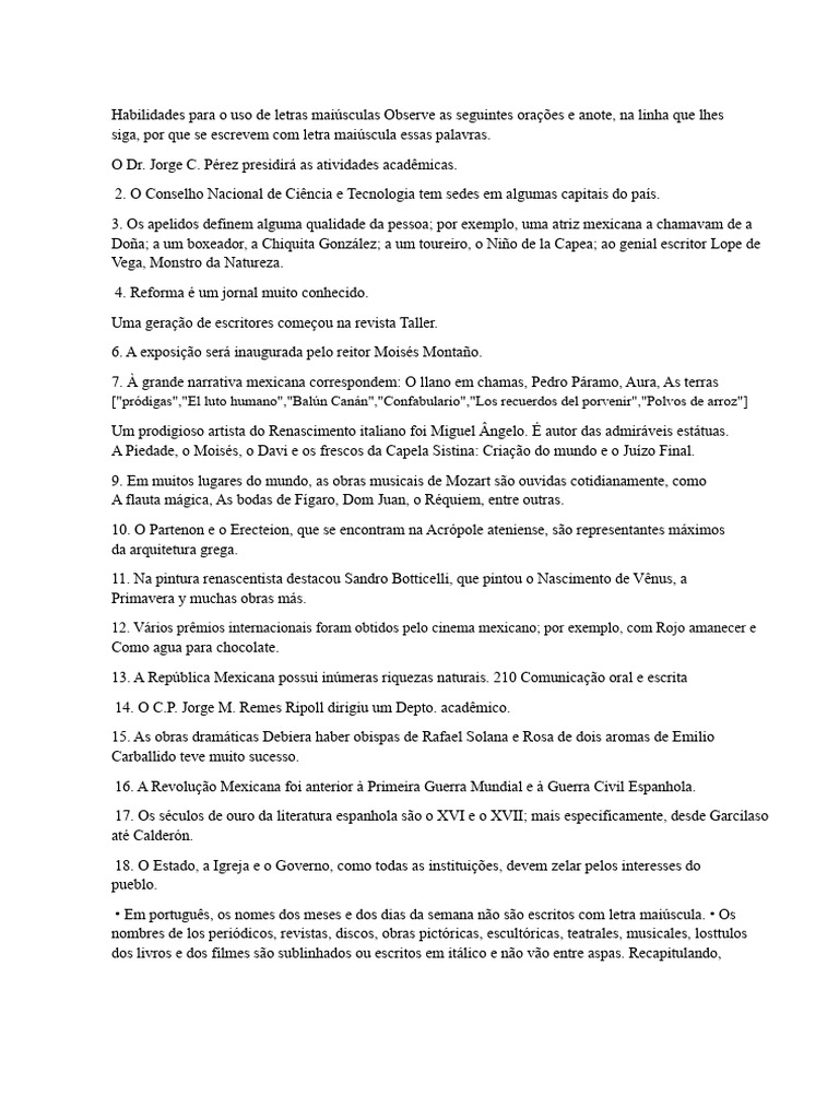 Habilidades para o Uso Das Maiúsculas Observe As Seguintes Frases e ...