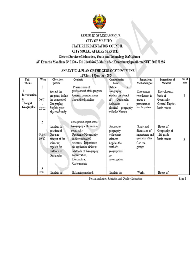 Analytical Plan Geography 11TH Grade 2024 | PDF | Geography | Atmosphere Of Earth