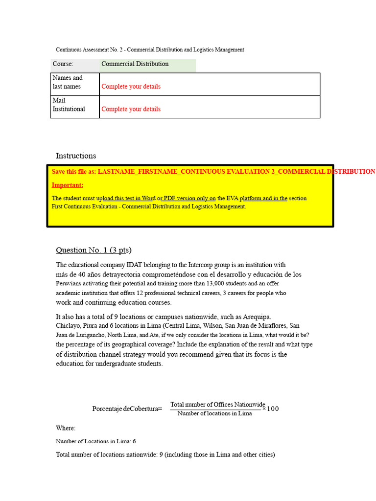 Continuous Assessment 2 - Commercial Distribution and Logistics ...