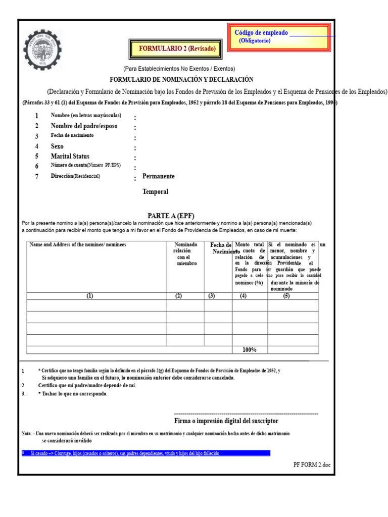 PF Form 2 | PDF